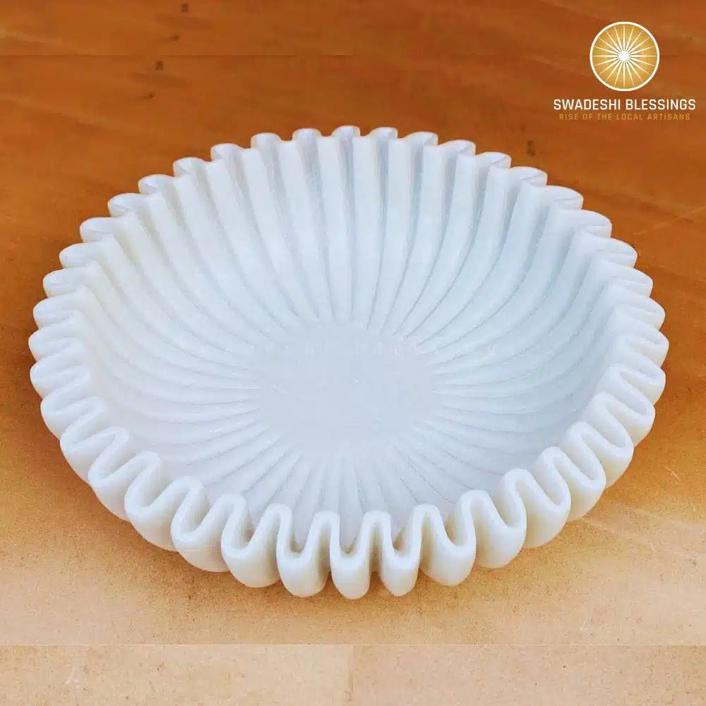 Swadeshi Blessings HandCrafted Marble Ruffle Bowl /Antique Scallop Bow